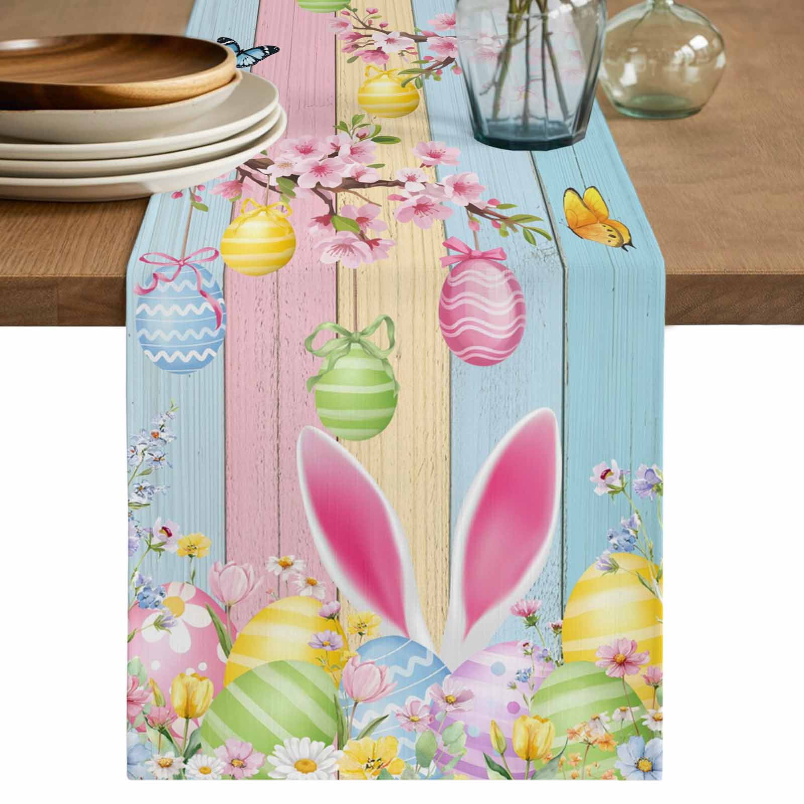 Colorful Easter Cotton Linen Table Runner for Dining Kitchen, Spring ...