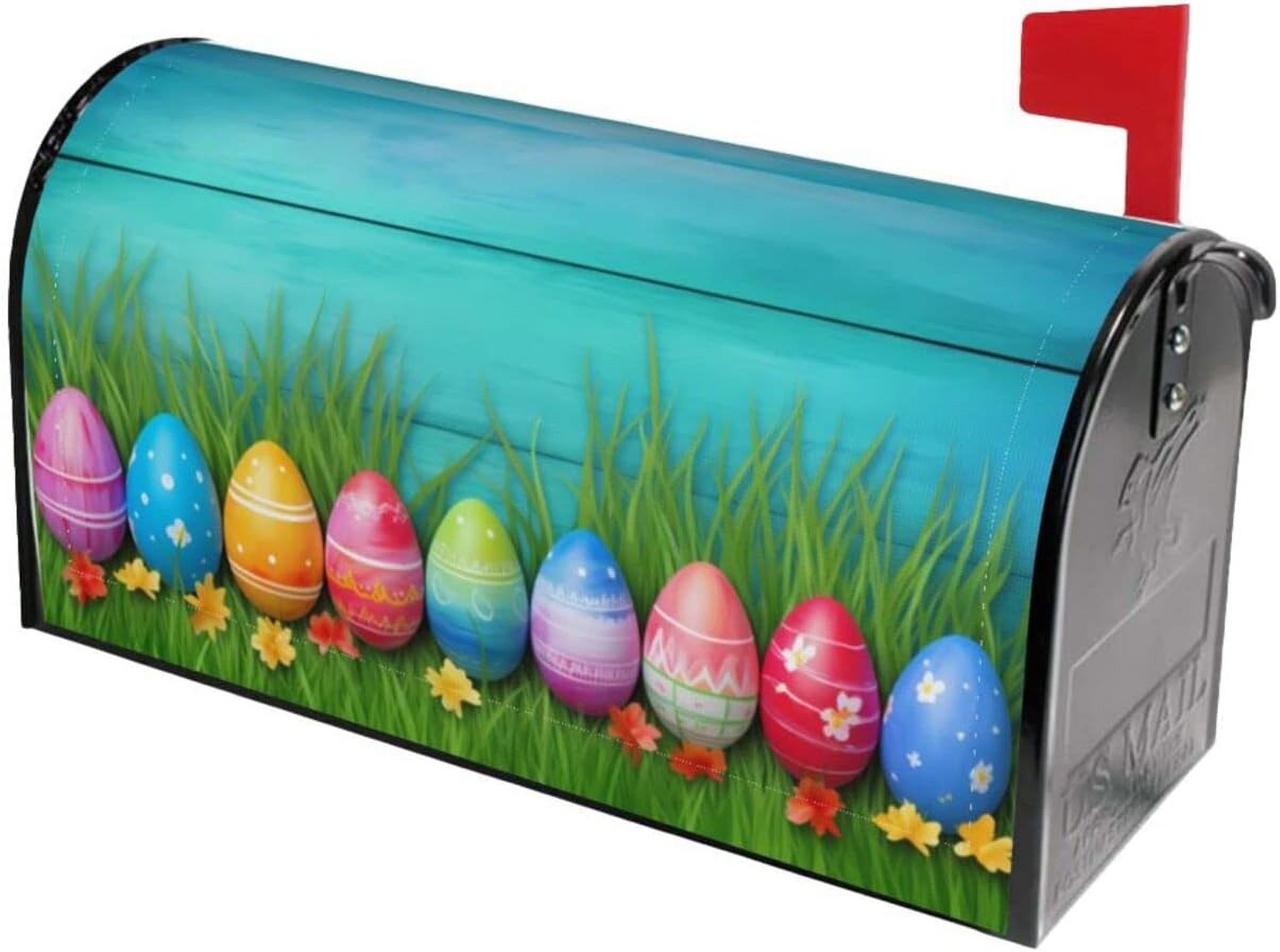 Colorful Easter Egg Cute Bunny Rabbit Wood Mailbox Covers Magnetic Post ...