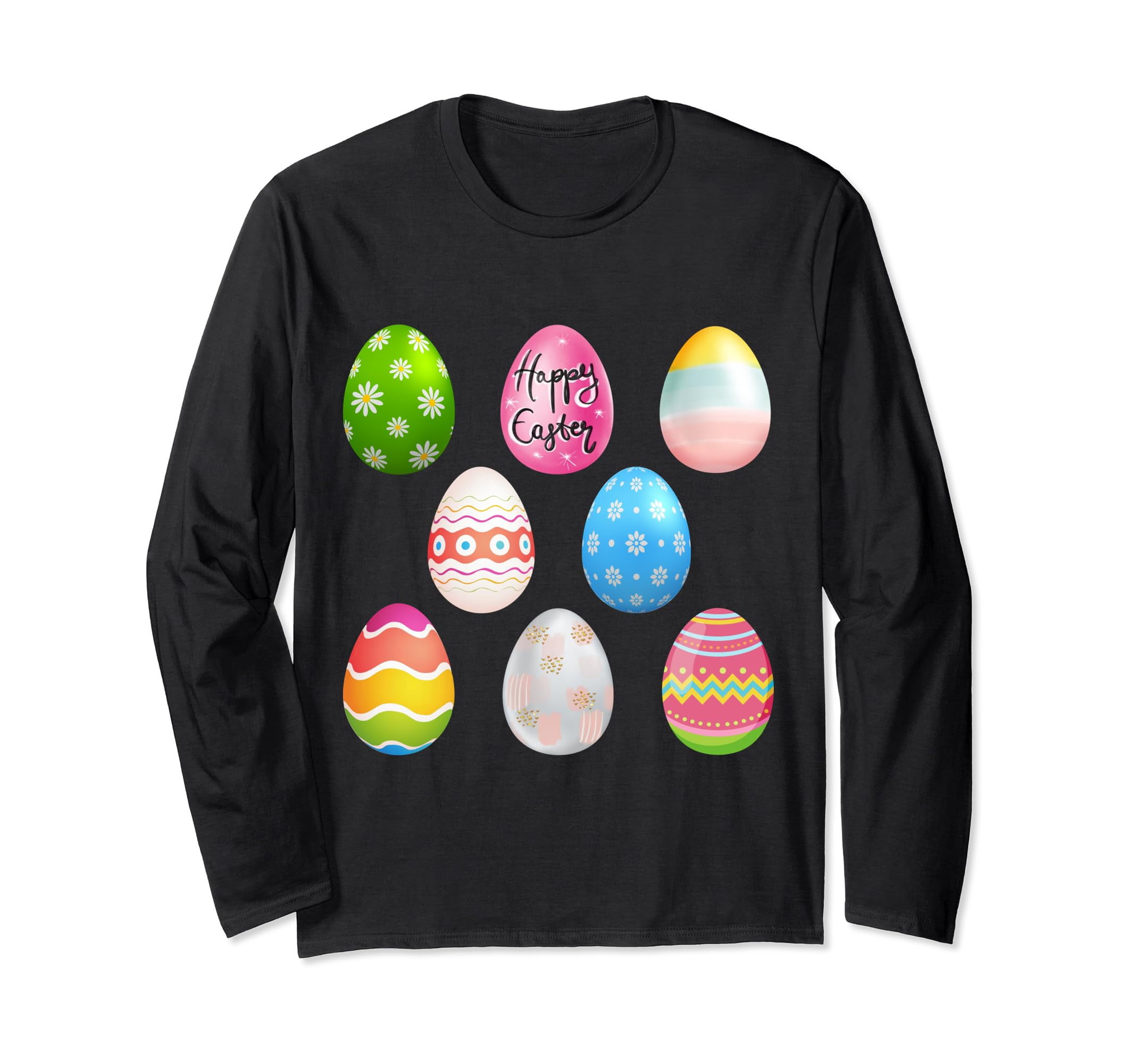 Colorful Easter Egg Designs Long Sleeve T-Shirt for Fun Holiday ...