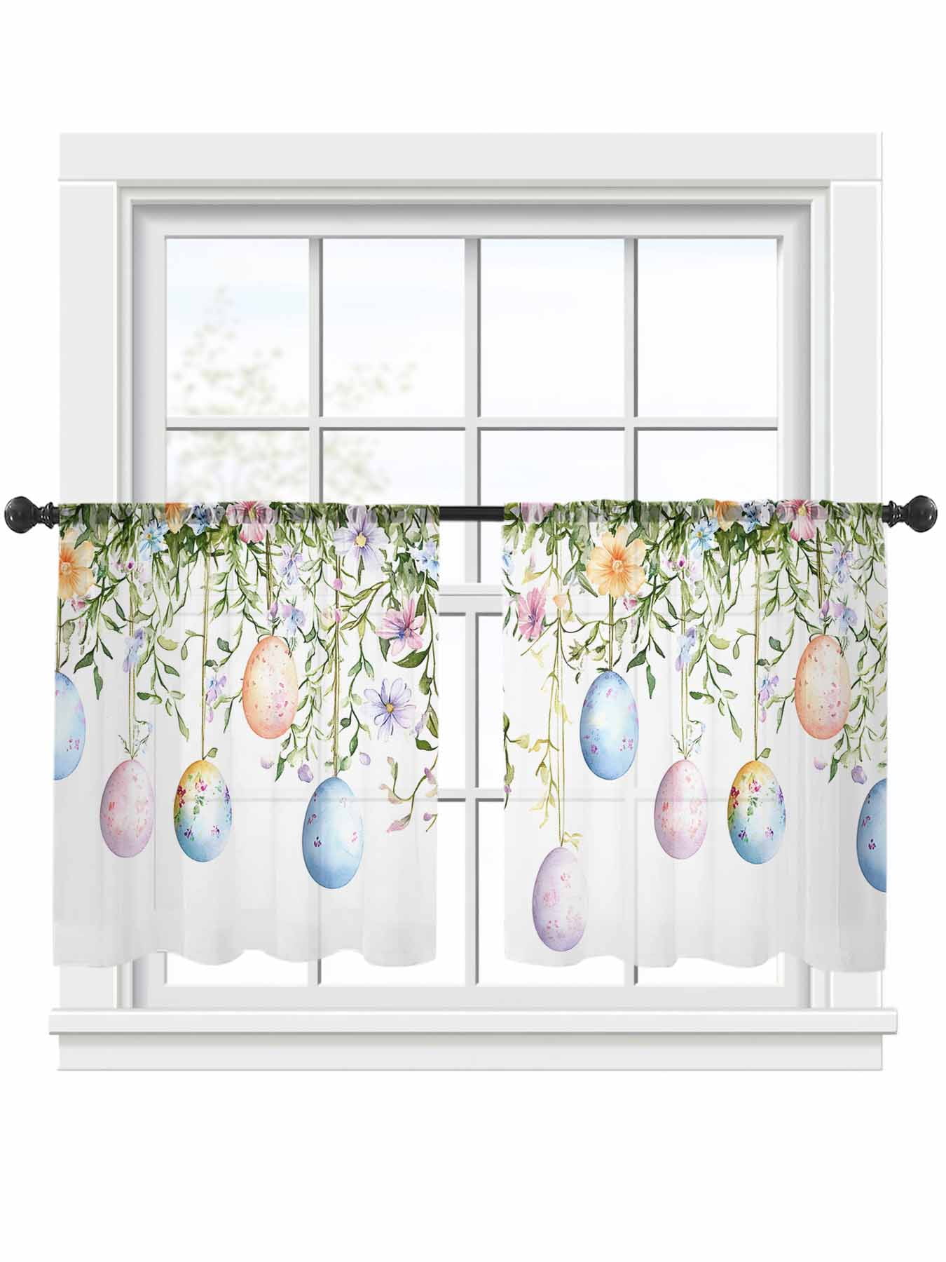 Colorful Easter Egg Sheer Curtains 2 Panels Set Spring Leaf Sheer ...