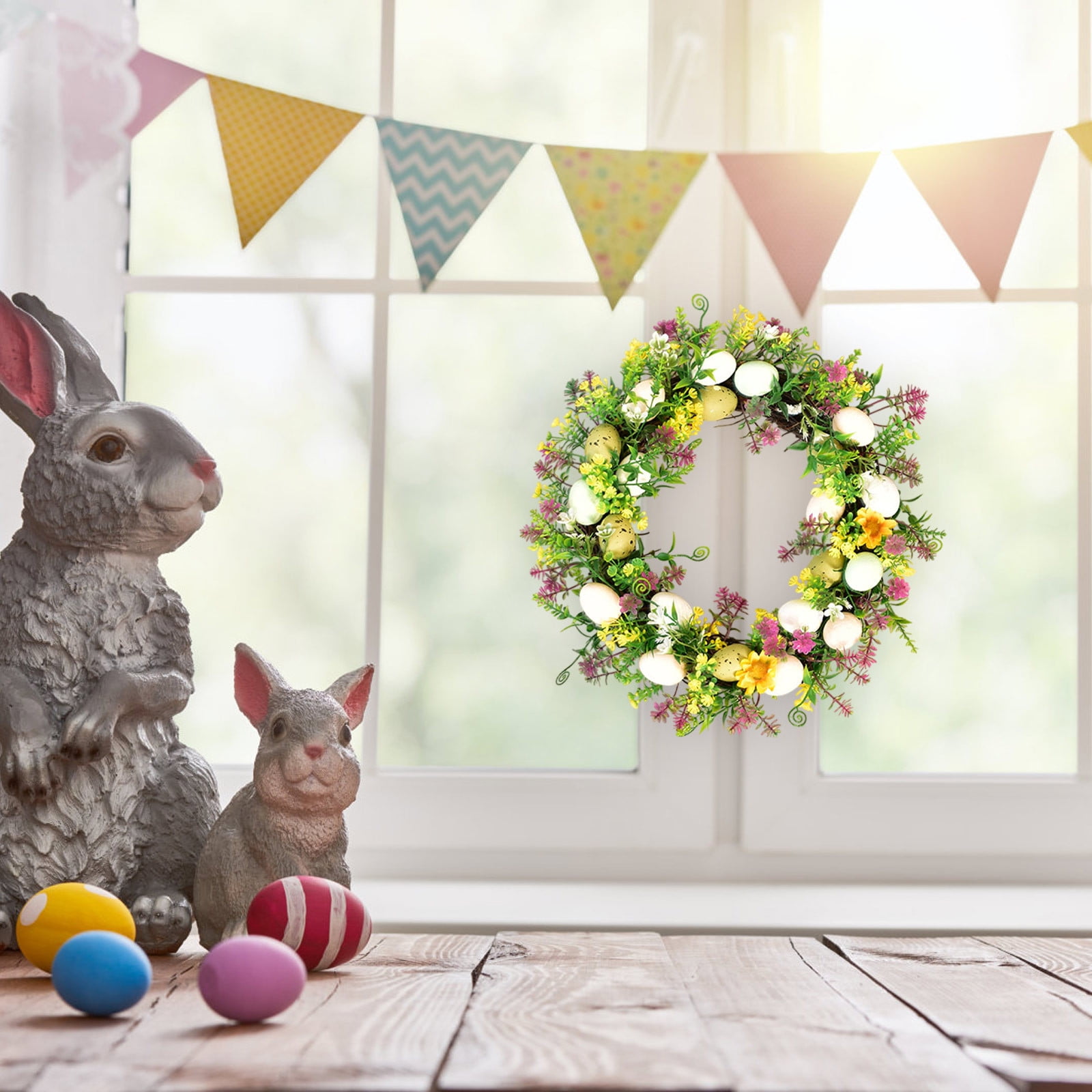 Colorful Easter Egg Wreath with Artificial Flowers - Easter Wreath ...