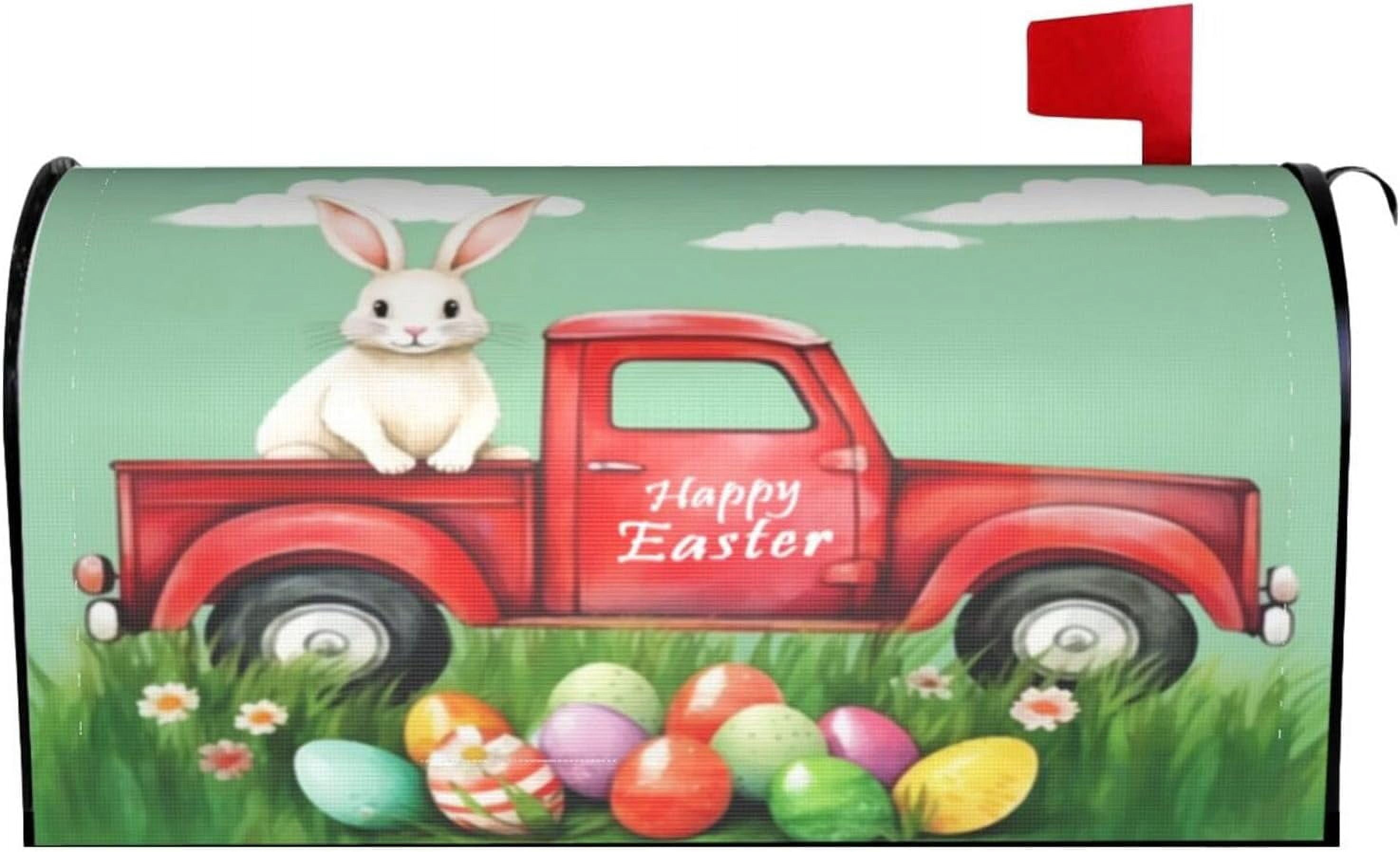 Easter Bunny Eggs Magnetic Mailbox Cover Rabbit in The Truck Letter Box ...
