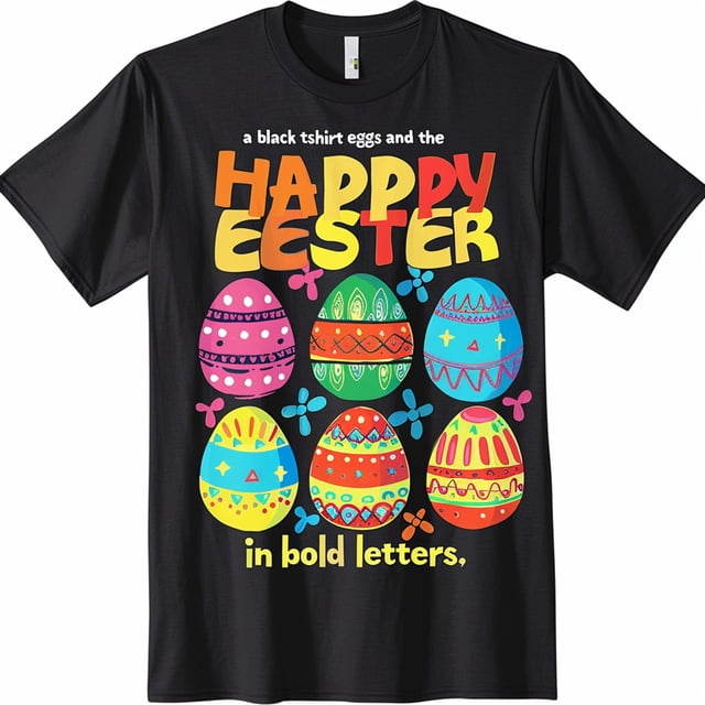 Colorful Easter Eggs Happy Easter Black T Shirt Festive Holiday Tee ...