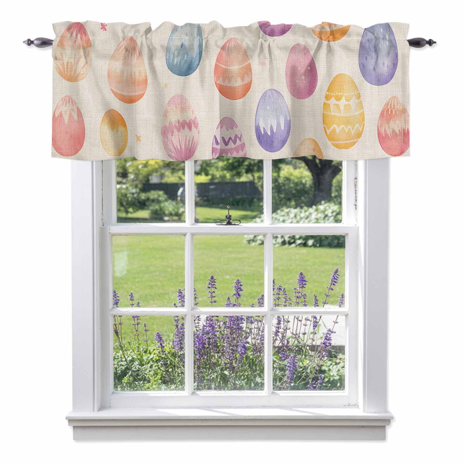 Colorful Easter Eggs Kitchen Valances, Watercolor Egg Linen Retro Rod ...