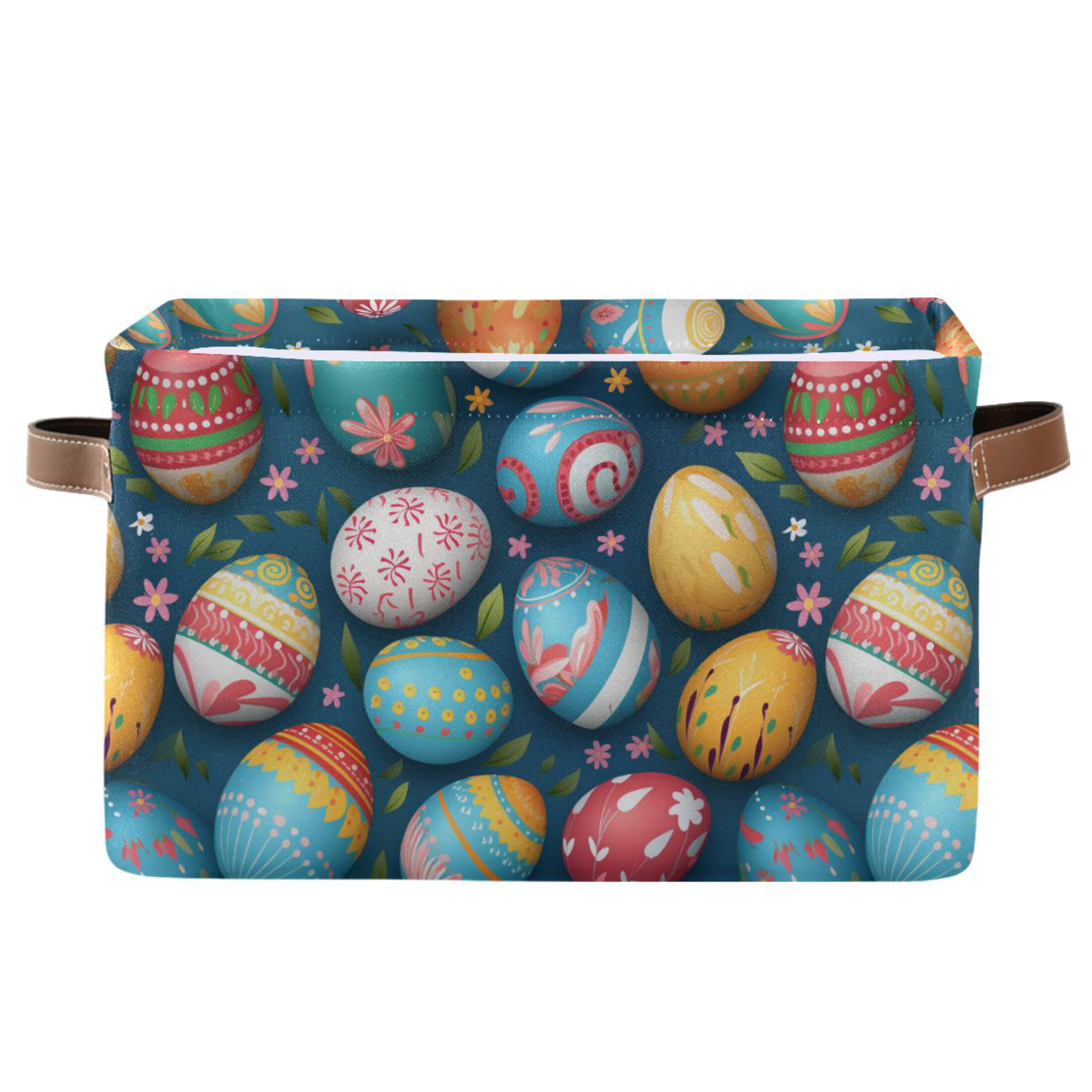 Colorful Easter Eggs Storage Bins with Handle Fabric Organizer Basket ...