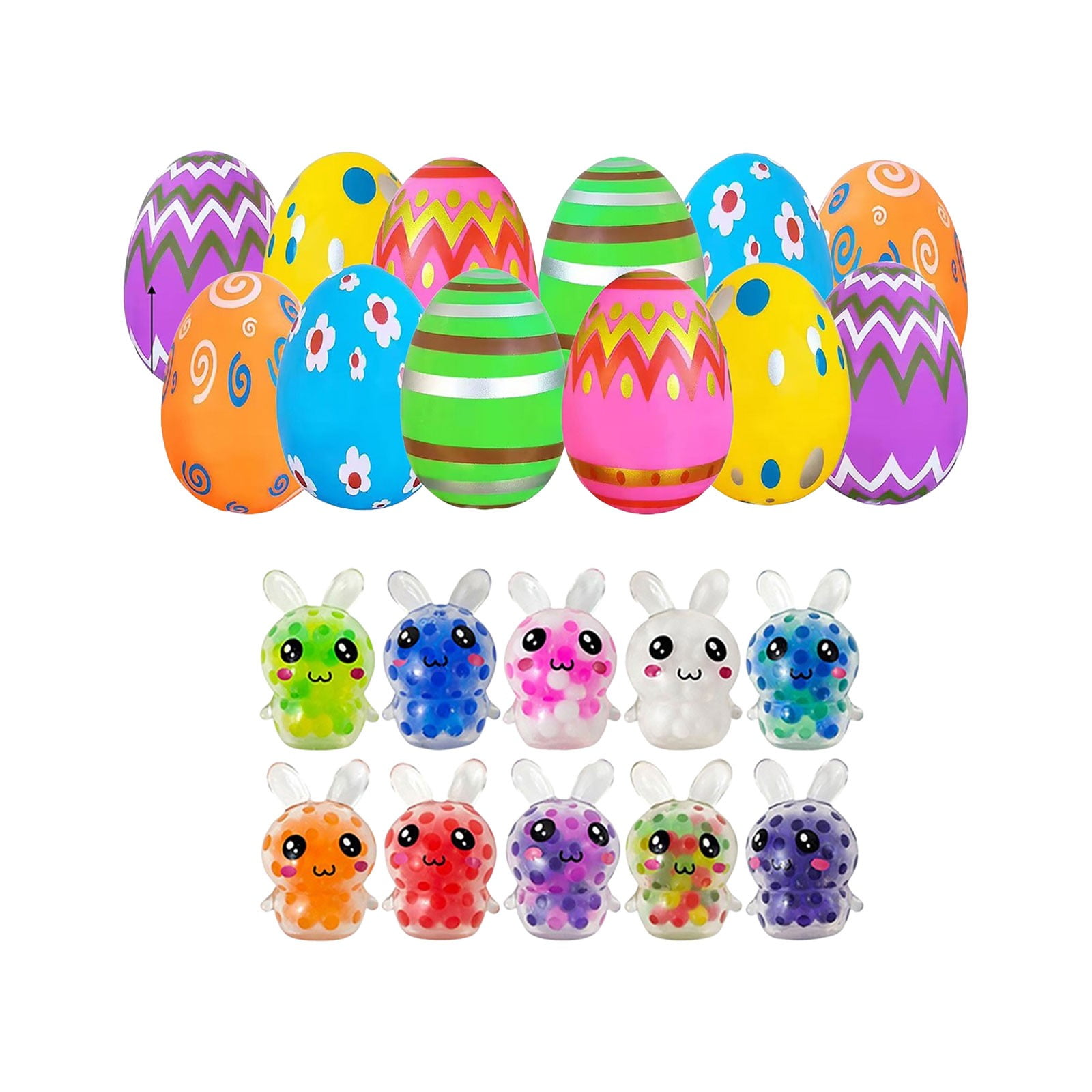 Colorful Easter Eggs with Squishy Bunny Toys 12 Pack of Fillable Eggs ...