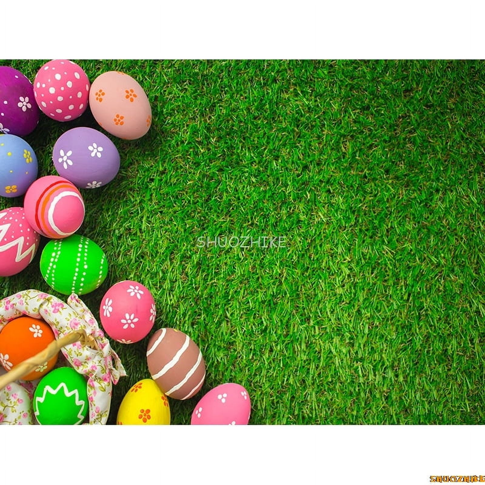 Colorful Easter Sce Background Spring Eggs And The Cute Rabbits On The ...