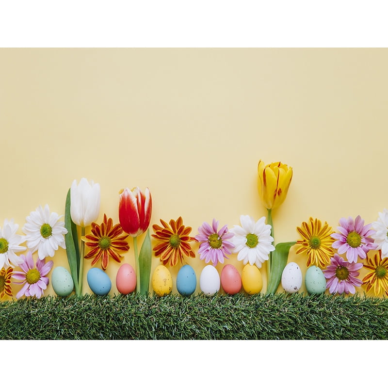 Colorful Easter Scene Background Spring Eggs And The Cute Rabbits On ...