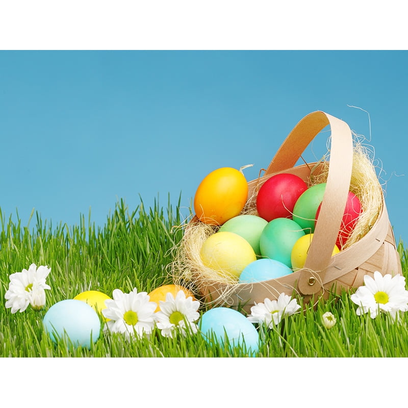 Colorful Easter Scene Background Spring Eggs And The Cute Rabbits On ...