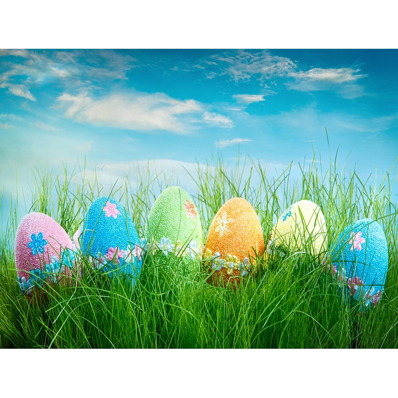 Colorful Easter Scene Background Spring Eggs And The Cute Rabbits On ...