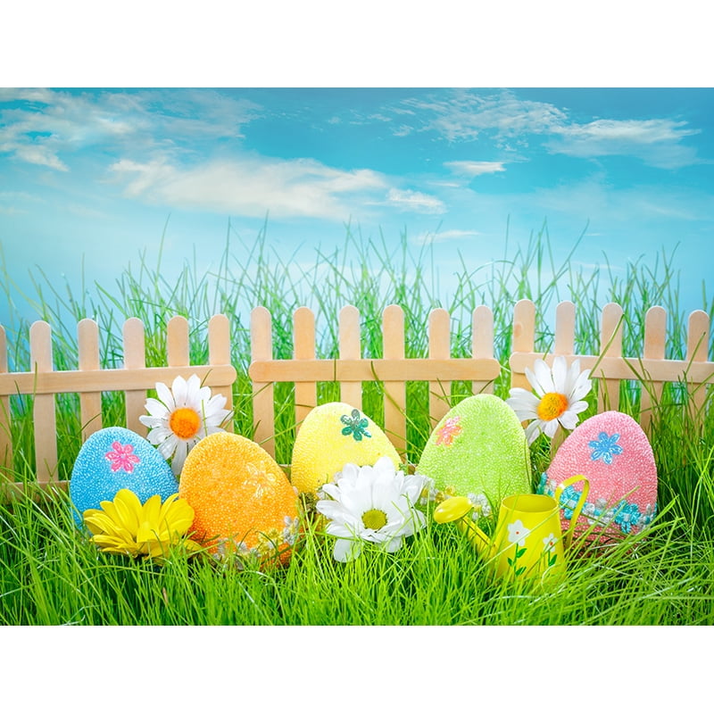 Colorful Easter Scene Background Spring Eggs And The Cute Rabbits On ...