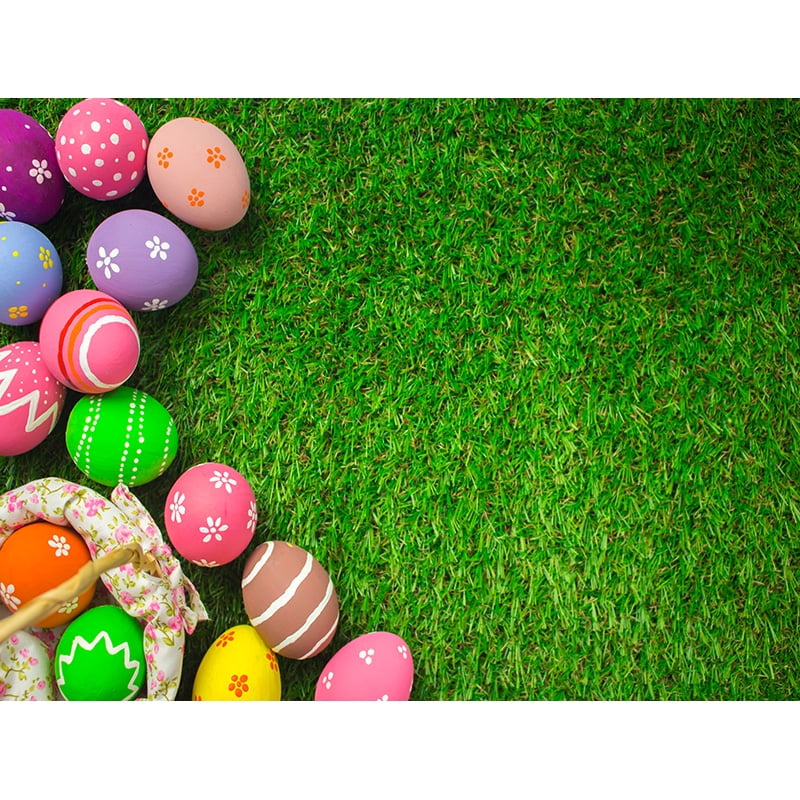 Colorful Easter Scene Background Spring Eggs And The Cute Rabbits On ...