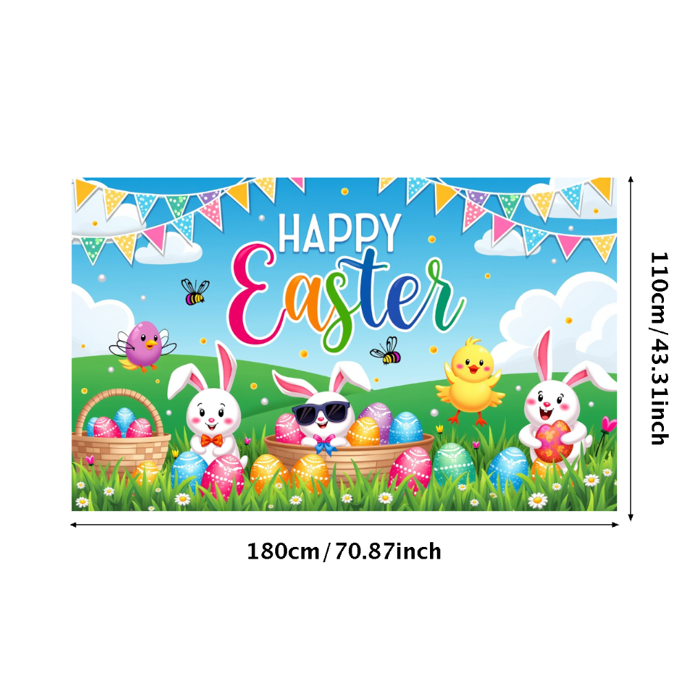 Colorful Easter Themed Banner with Bunny Chick and Egg Elements Happy ...