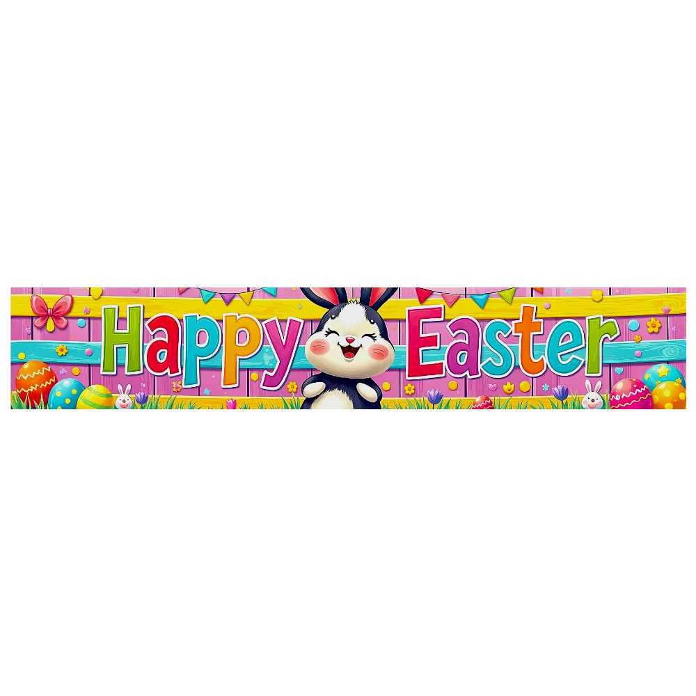 Colorful Easter Themed Banner with Bunny Egg and Floral Elements Happy ...