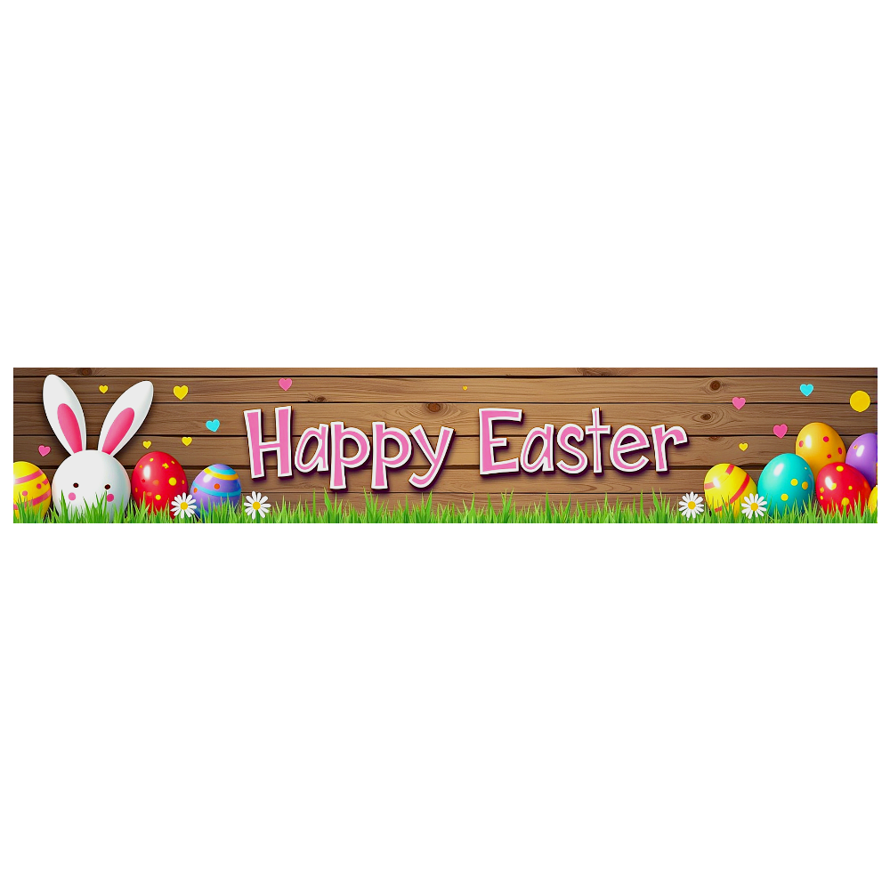Colorful Easter Themed Banner with Bunny Eggs Flowers, Happy Easter ...