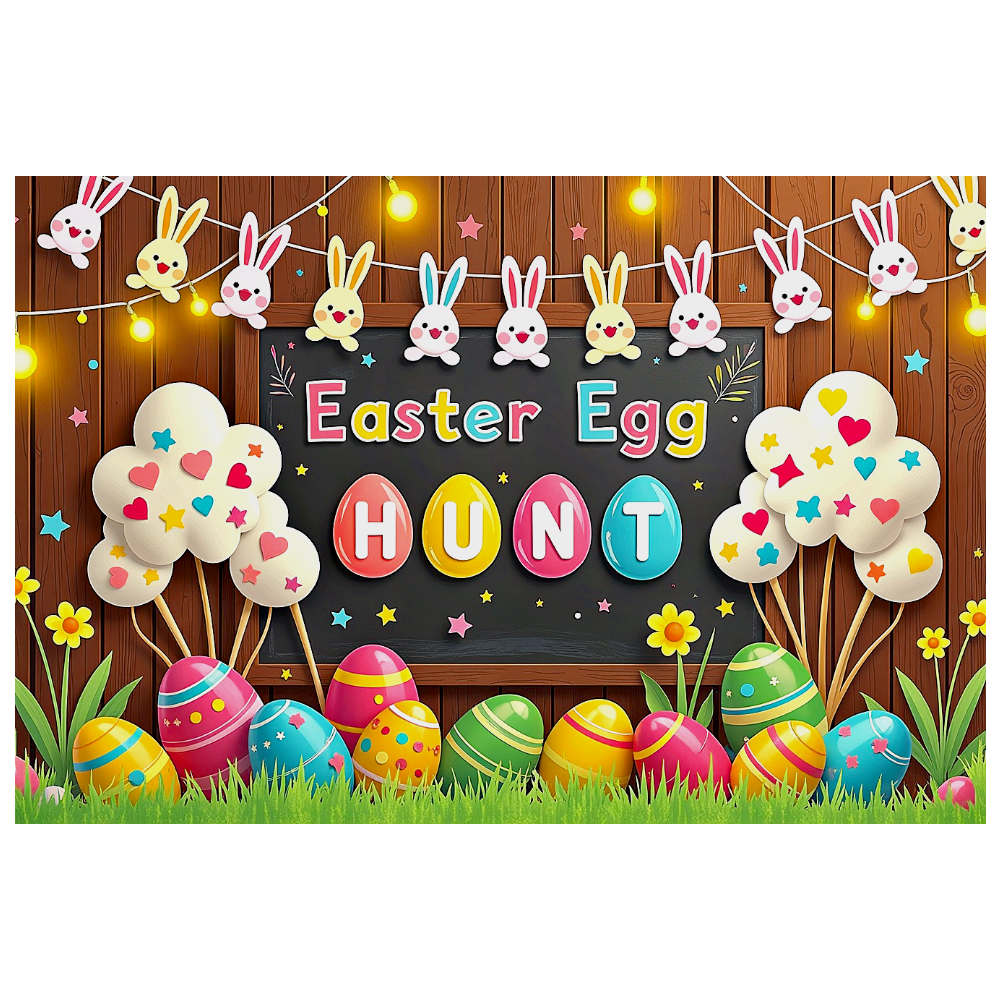 Colorful Easter Themed Bunny and Egg Decorated Backdrop Banner for ...