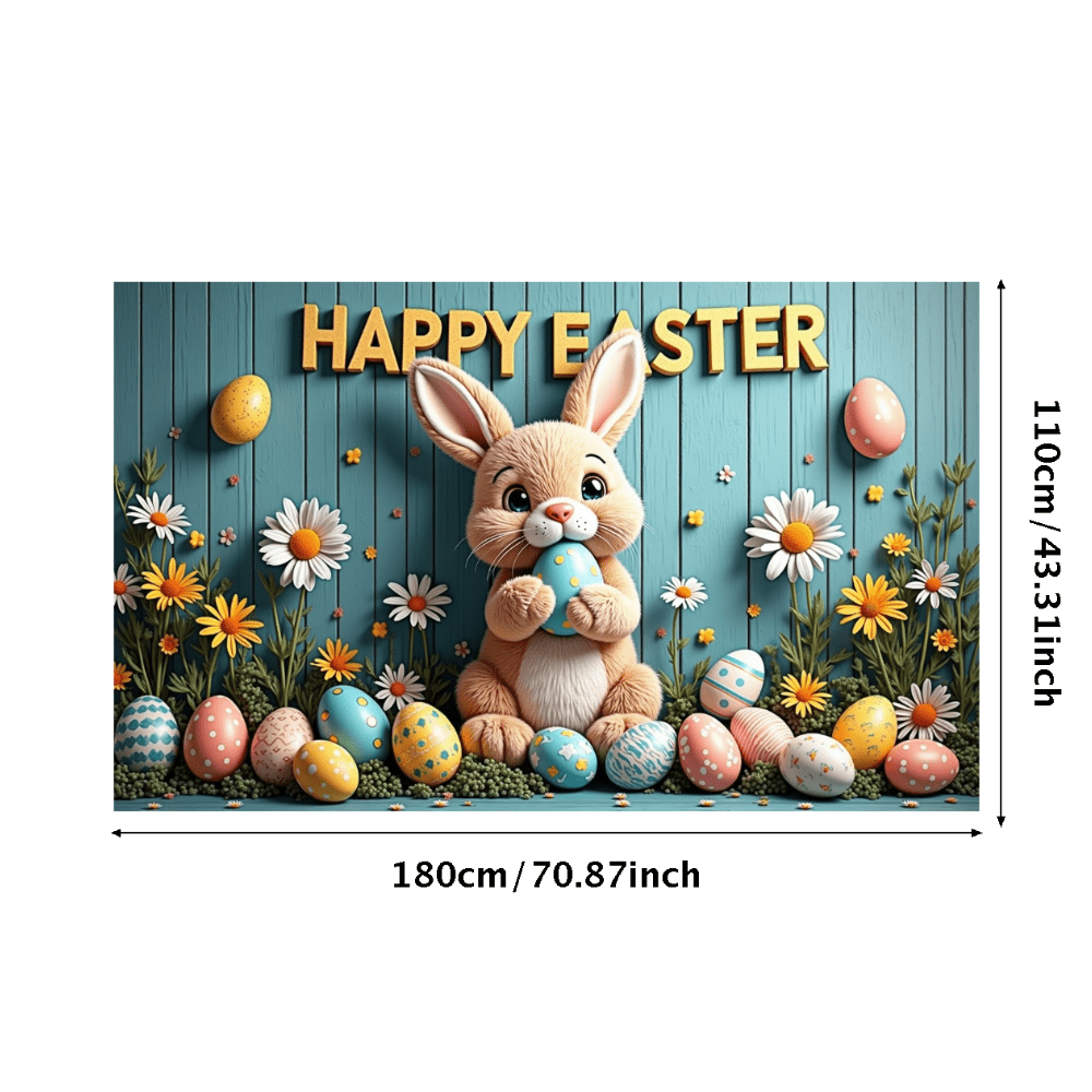 Colorful Easter Themed Bunny Egg Flower Backdrop Happy Easter Banner ...