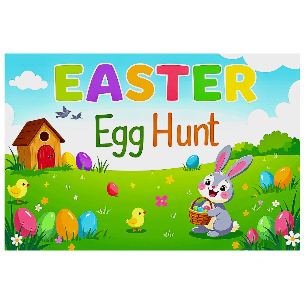 Colorful Easter Themed Egg Hunt Banner with Bunny Chick and Eggs ...