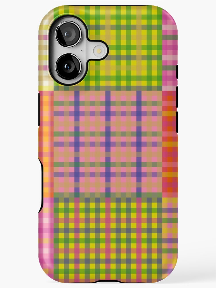 Colorful Eclectic Gingham Patchwork Plaid iPhone Case 11 12 13 14 15 16 ...
