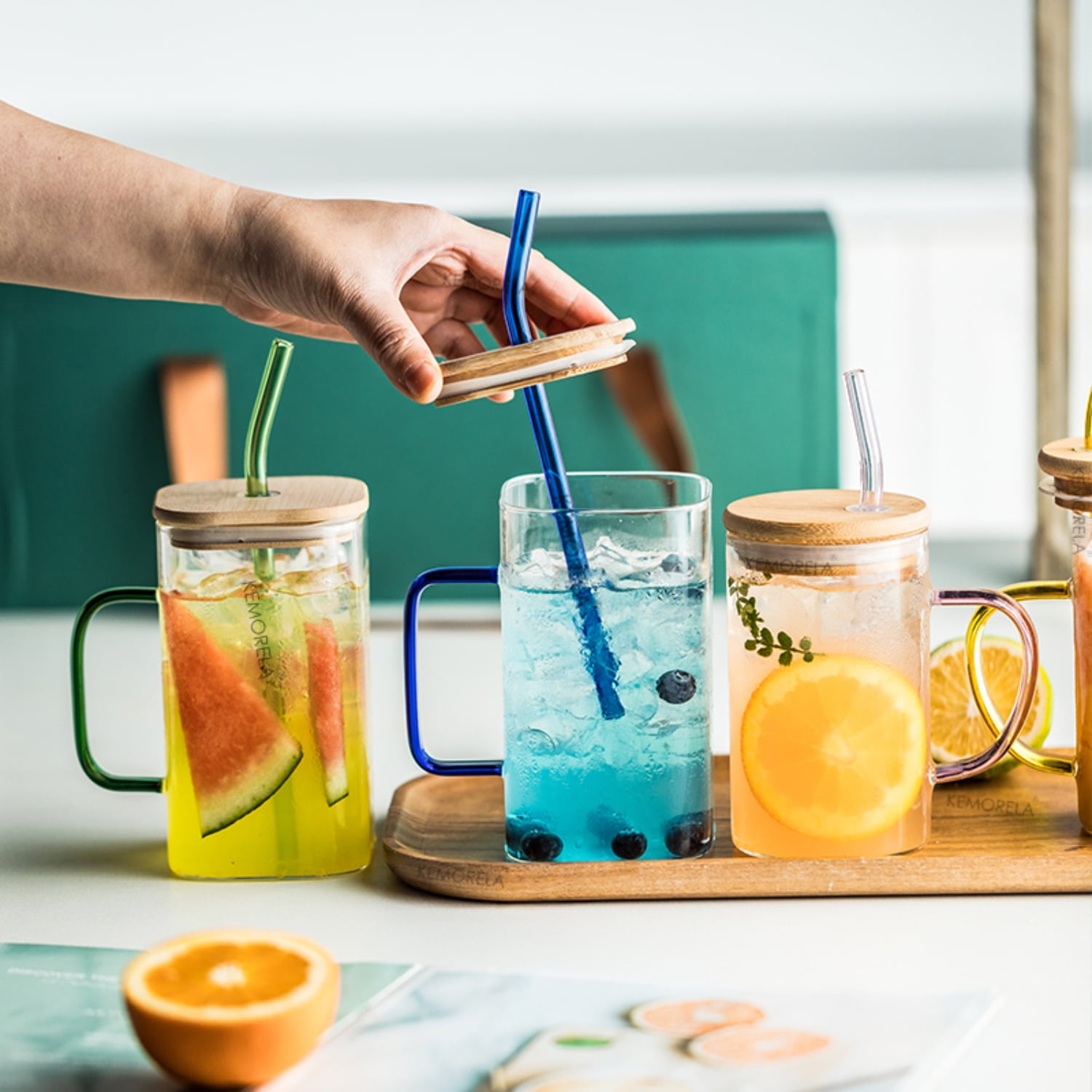 Colorful Eco-Friendly Glass Cup with Lid and Straw - Vibrant Drinking ...