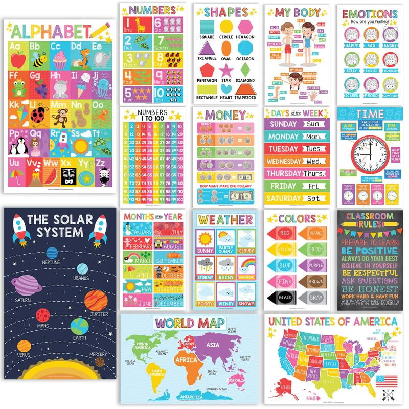 Colorful Educational Posters | Set of 16 | Classroom Supplies Charts ...