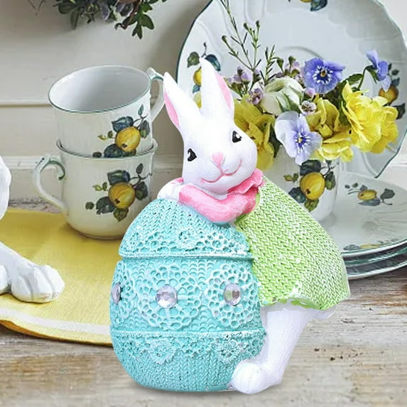 Colorful Egg Polyresin Bunny Easter Table Rabbit Easter Decorations ...