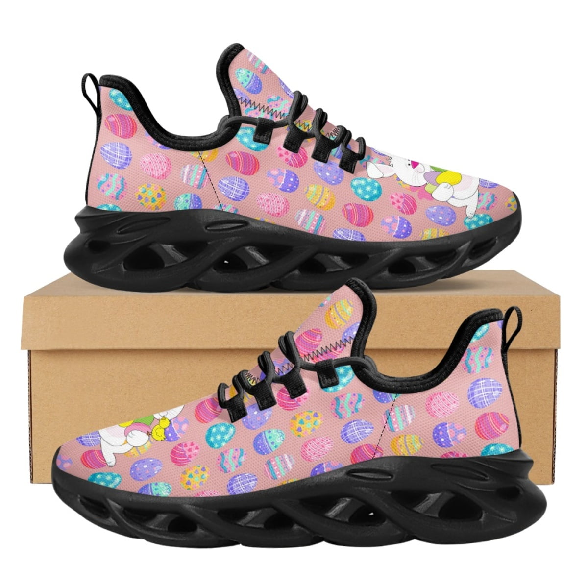 Colorful Egg Rabbit Design Women's Sneakers Lightweight Mesh Running ...