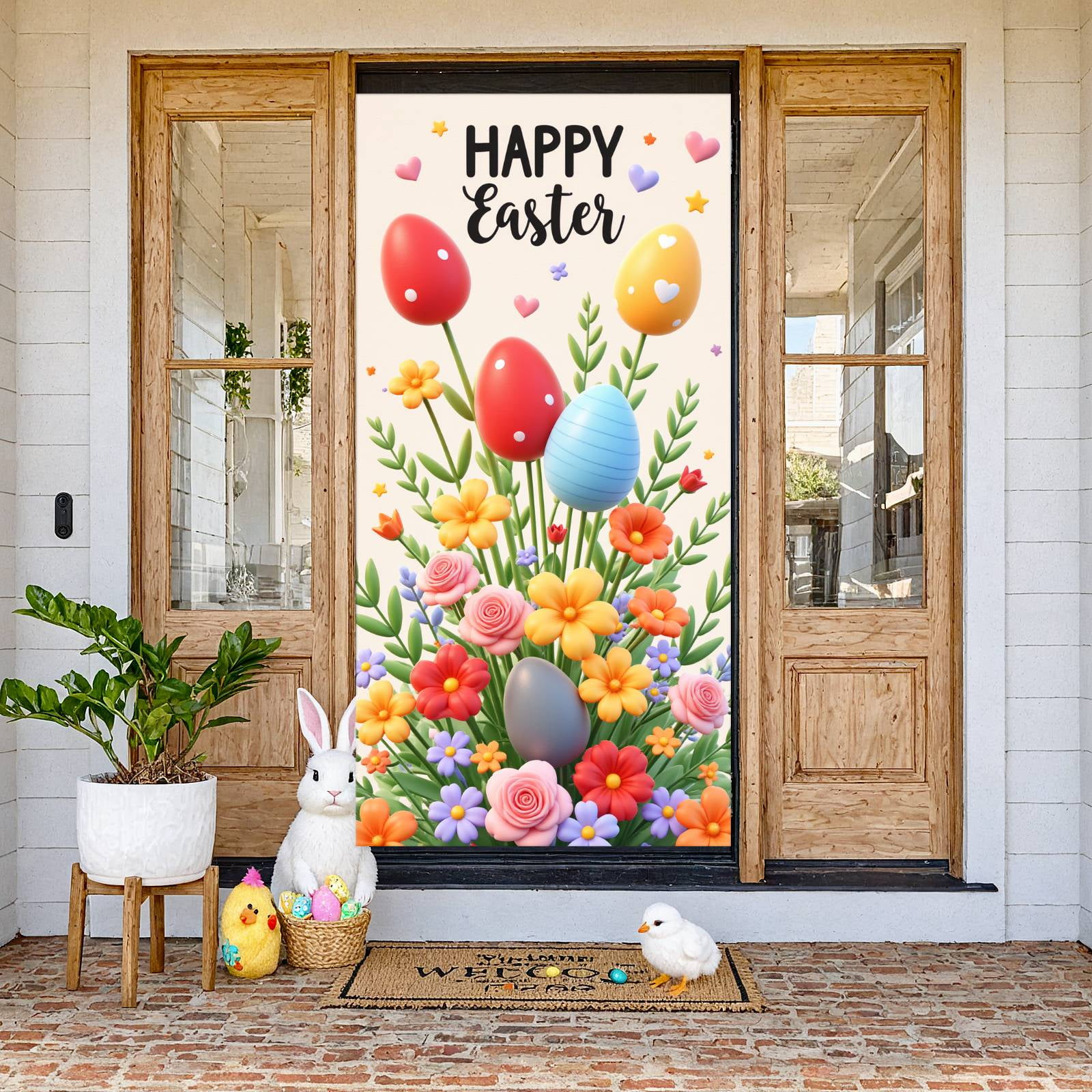Colorful Eggs Easter Banner Floral Design Welcome Display Gnome ...