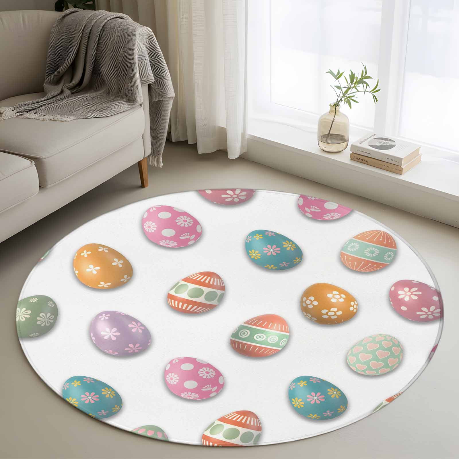 Colorful Eggs Easter Round Rug 4ft Washable Circle Entryway Rugs Non ...
