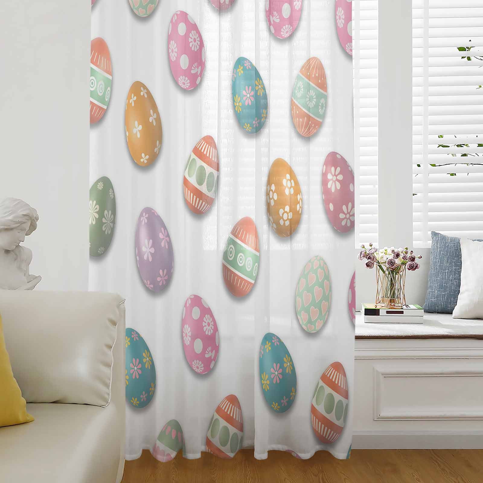 Colorful Eggs Easter Semi Sheer Curtains Drapes for Living Room ...