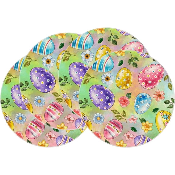Colorful Eggs Flowers Easter Round Placemats Set of 4 Table Mats for ...