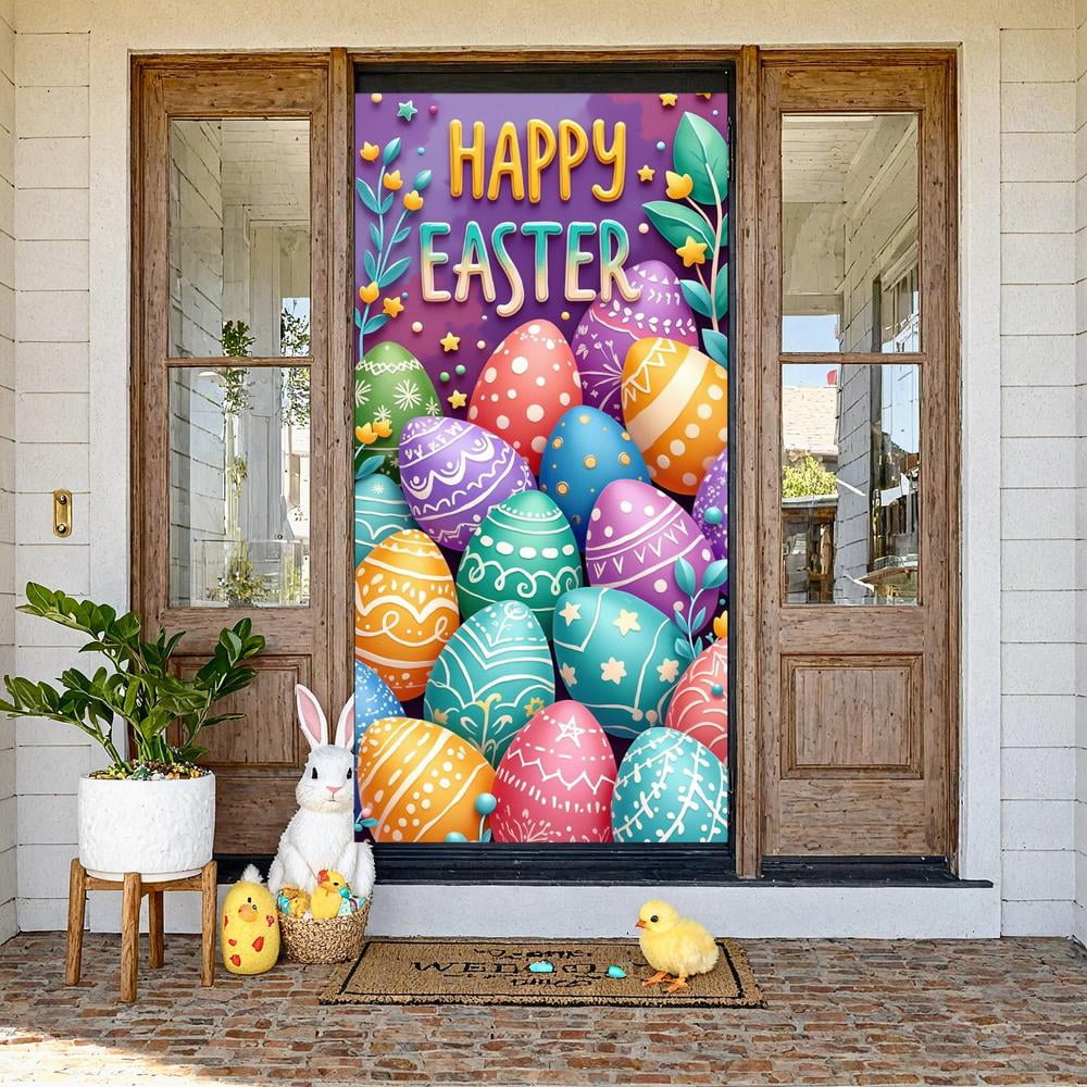 Colorful Eggs Happy Easter Banner Decorative Patterns Easter Egg ...