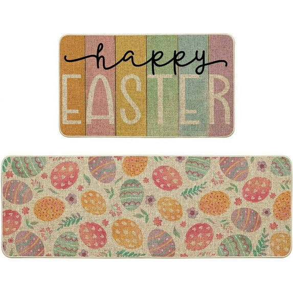 Colorful Eggs Happy Easter Kitchen Mats Set of 2, Spring Home Decor Low ...