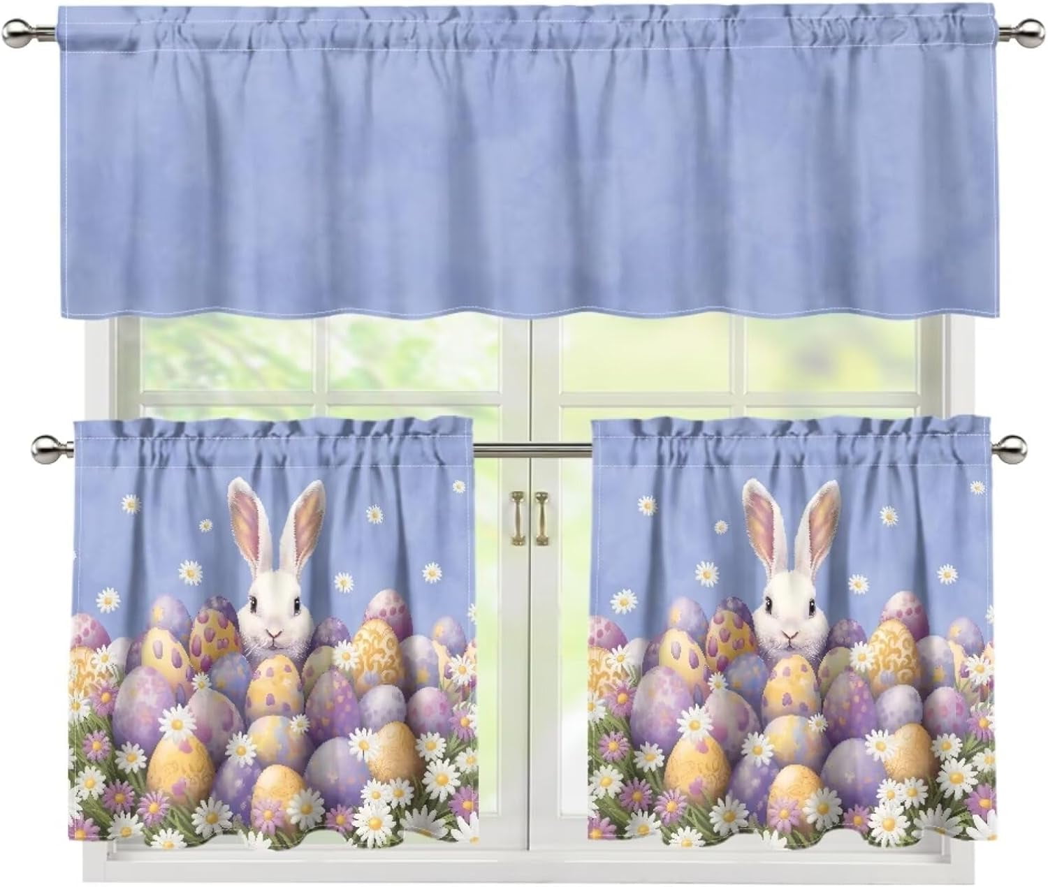 Colorful Eggs Rabbit Kitchen Curtain Valance and Tiers Set of 3 Happy ...
