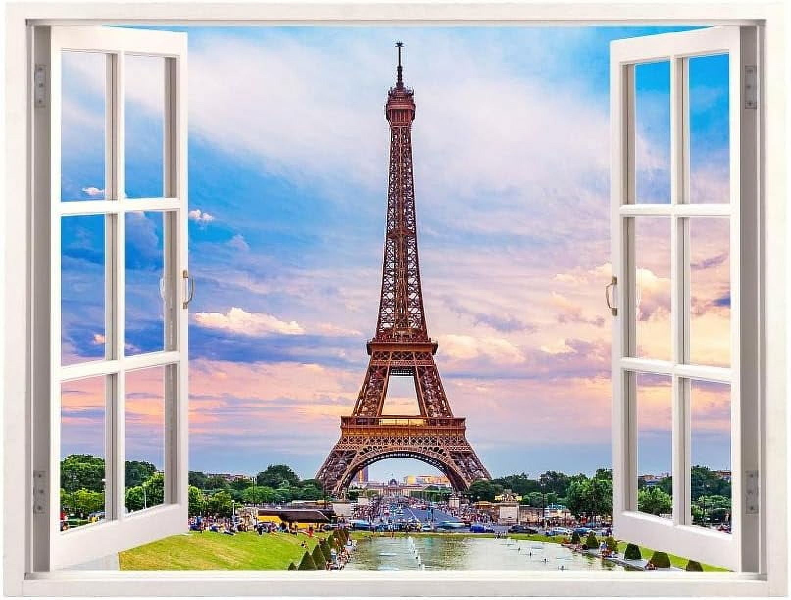 Colorful Eif-fel Tower Wall Decals 3D Window View Wall Sticker Window ...