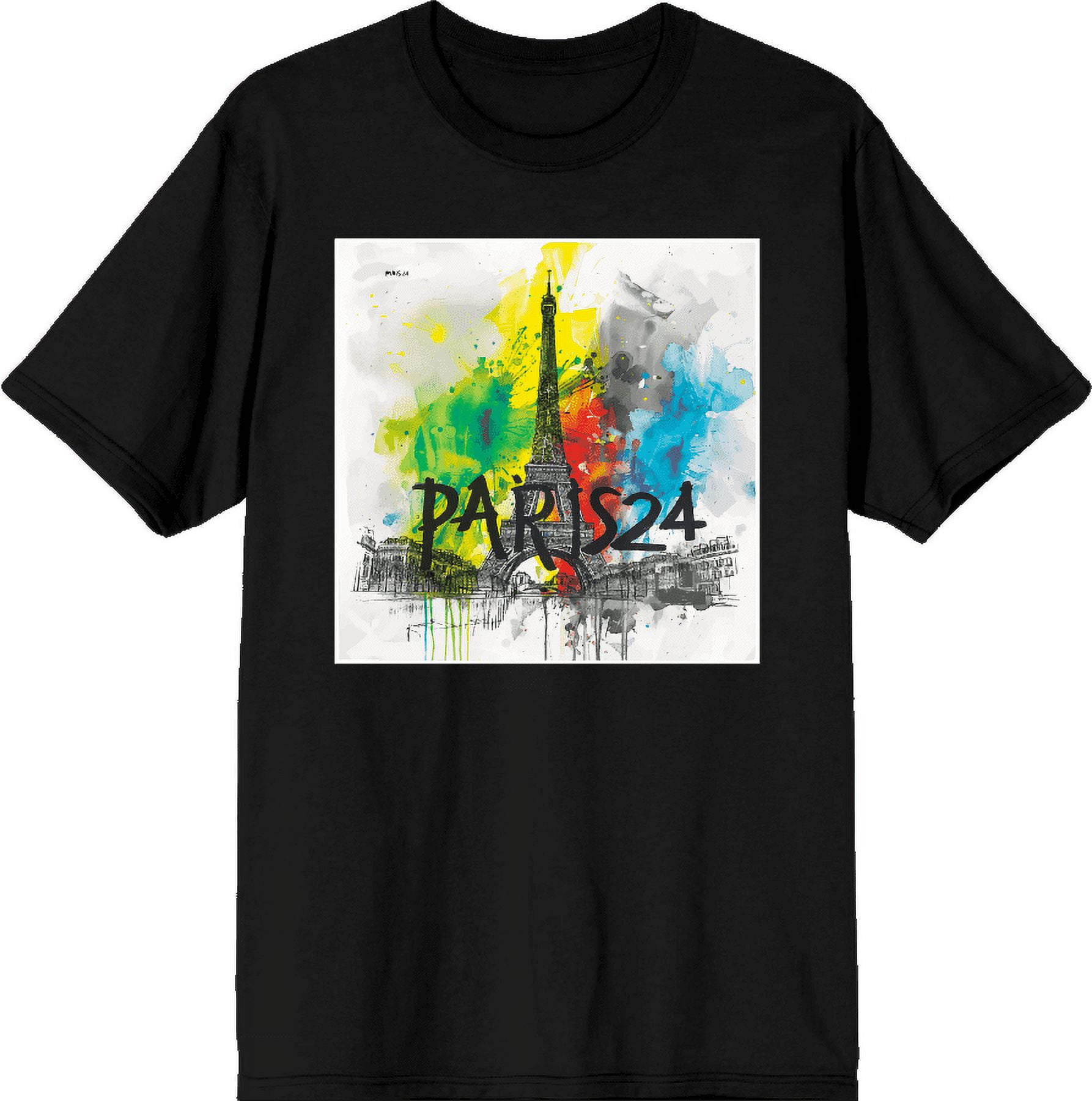 Colorful Eiffel Tower Adult Black Crew Neck Short Sleeve Tee-XXL ...