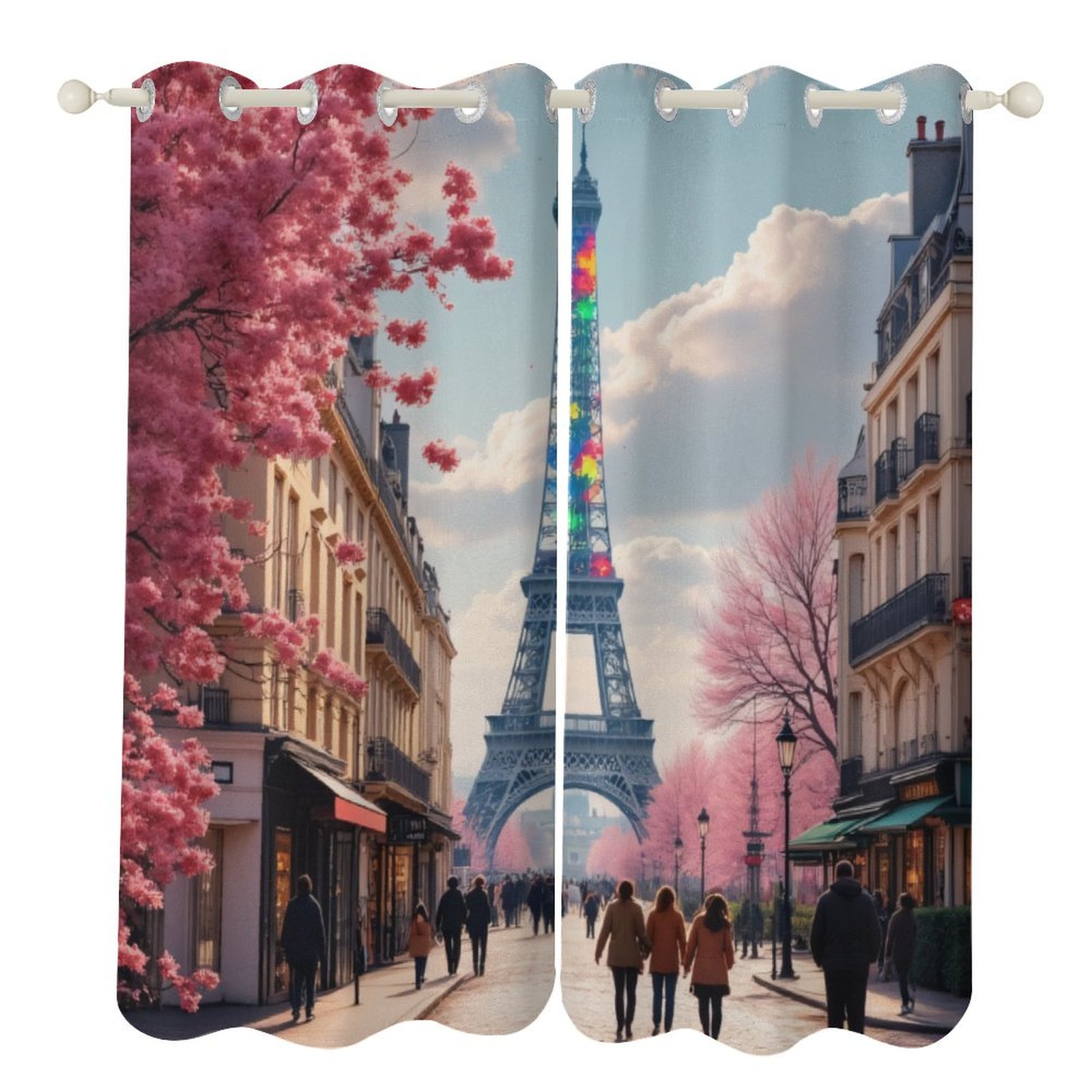 Colorful Eiffel Tower in Spring 2 Panels 3D Printing Pattern Curtain ...