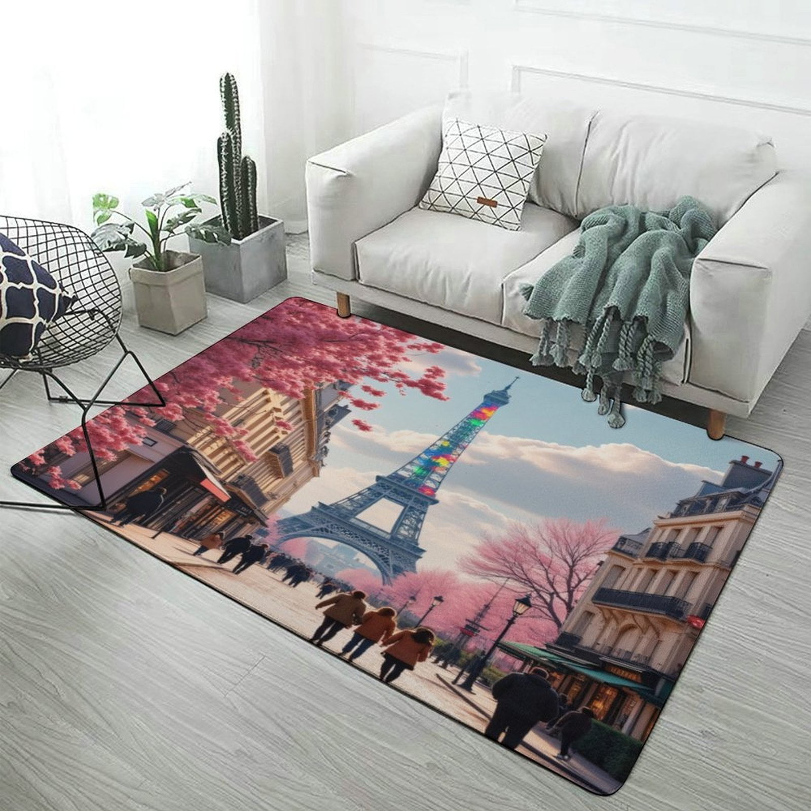 Colorful Eiffel Tower in Spring Carpet Style Living Room Bedroom Rug ...