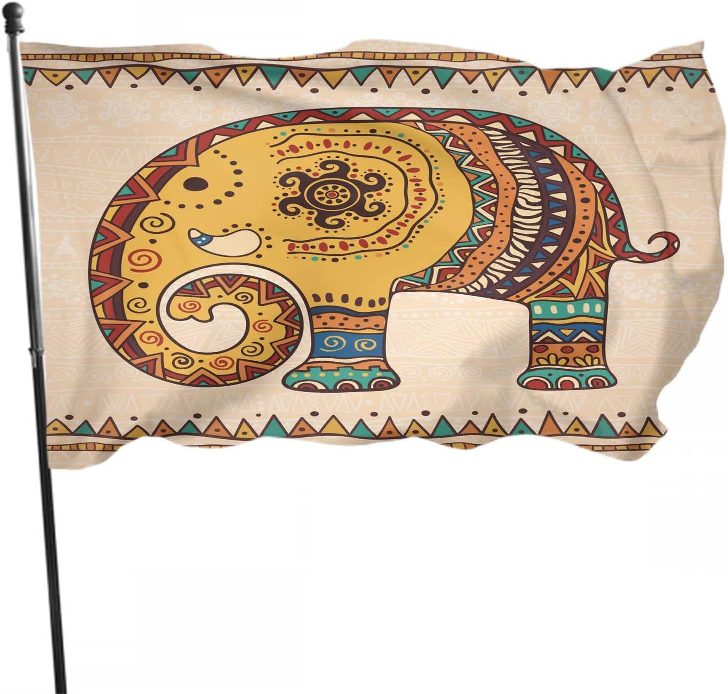 Colorful Elephant Flag Double Sided Large Banner African Tribal Ethnic ...