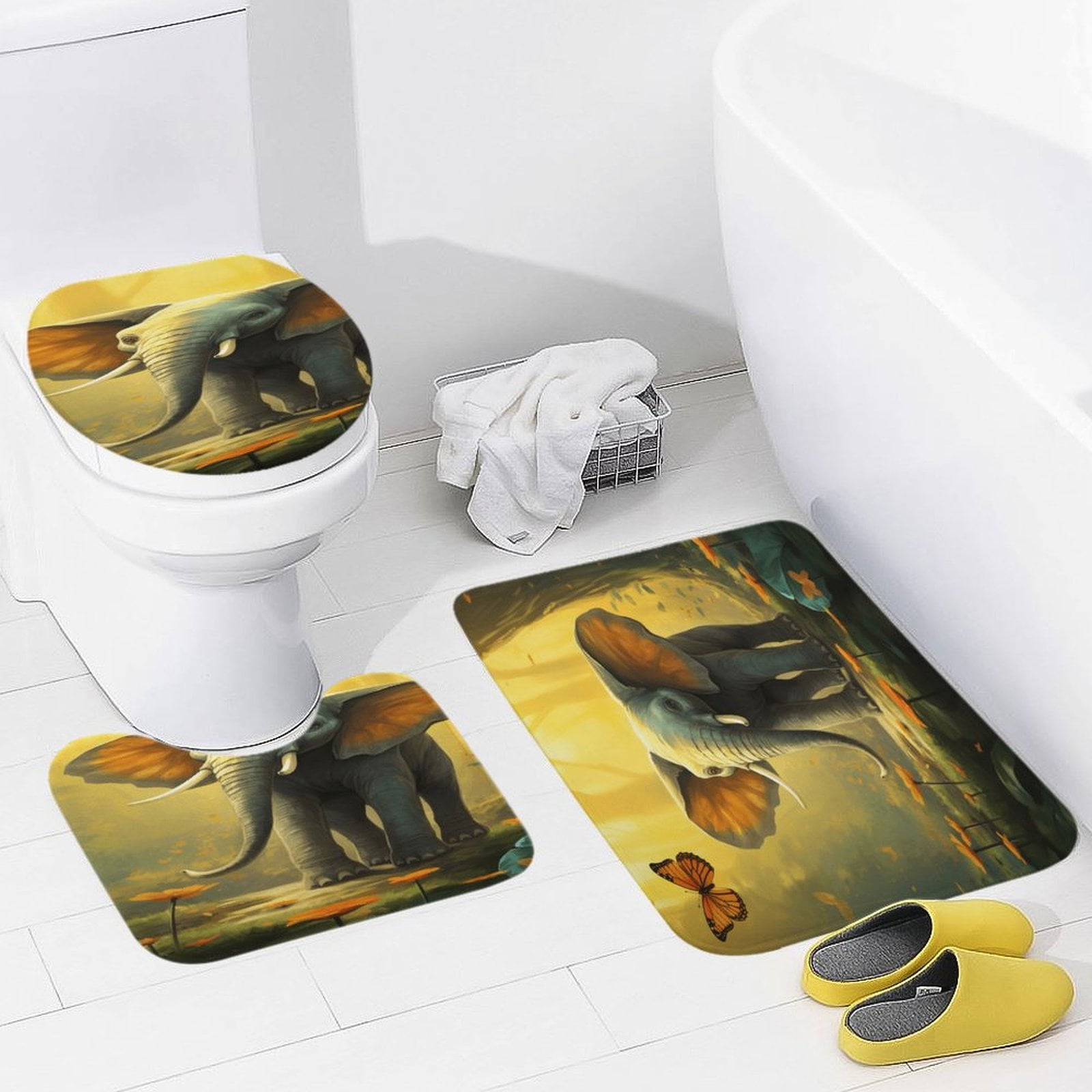 Colorful Elephant Flower Bathroom Mats Set 3-piece Bath Mats , Floor ...