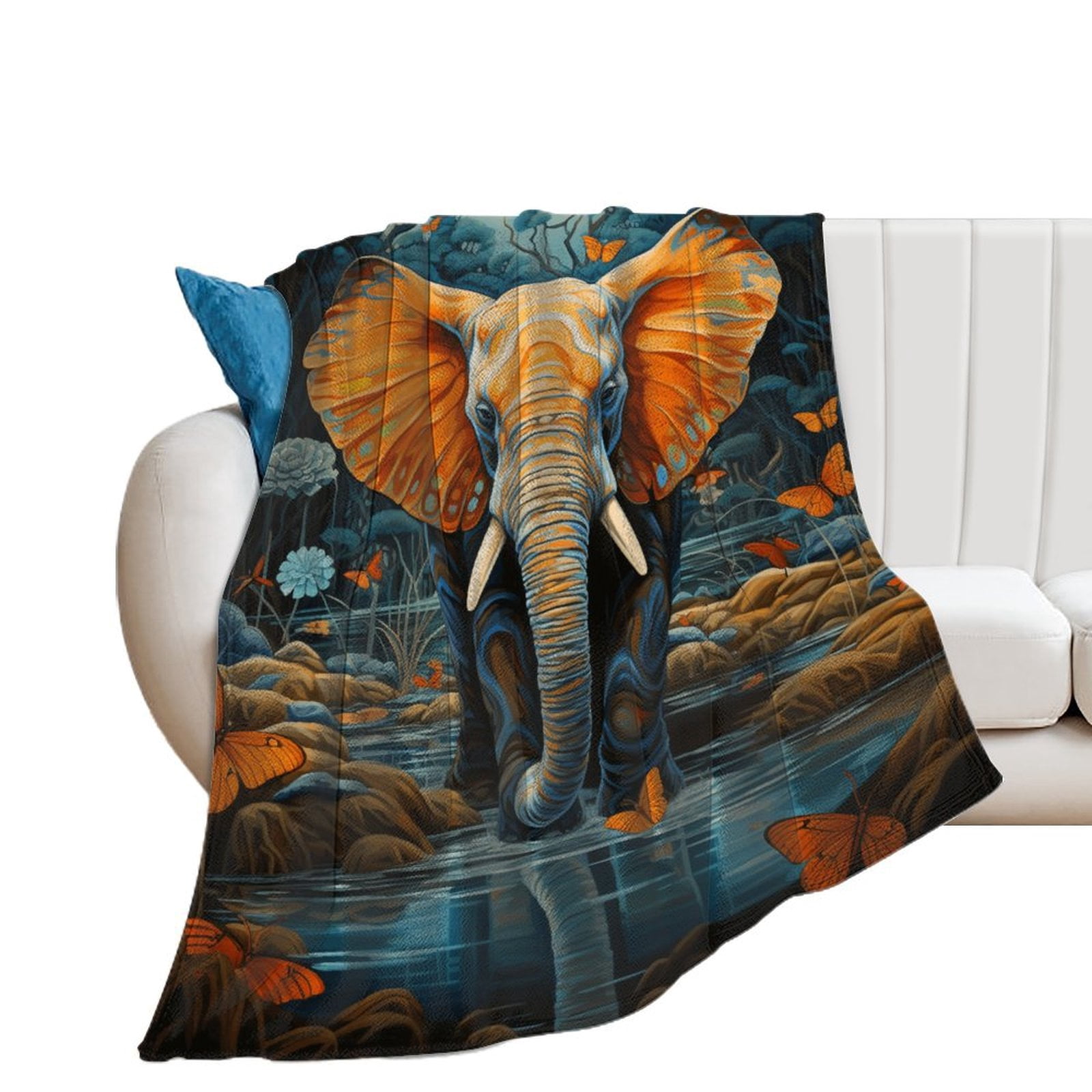 Colorful Elephant Flower Print Blanket Warm Throw Blanket Soft Flannel ...