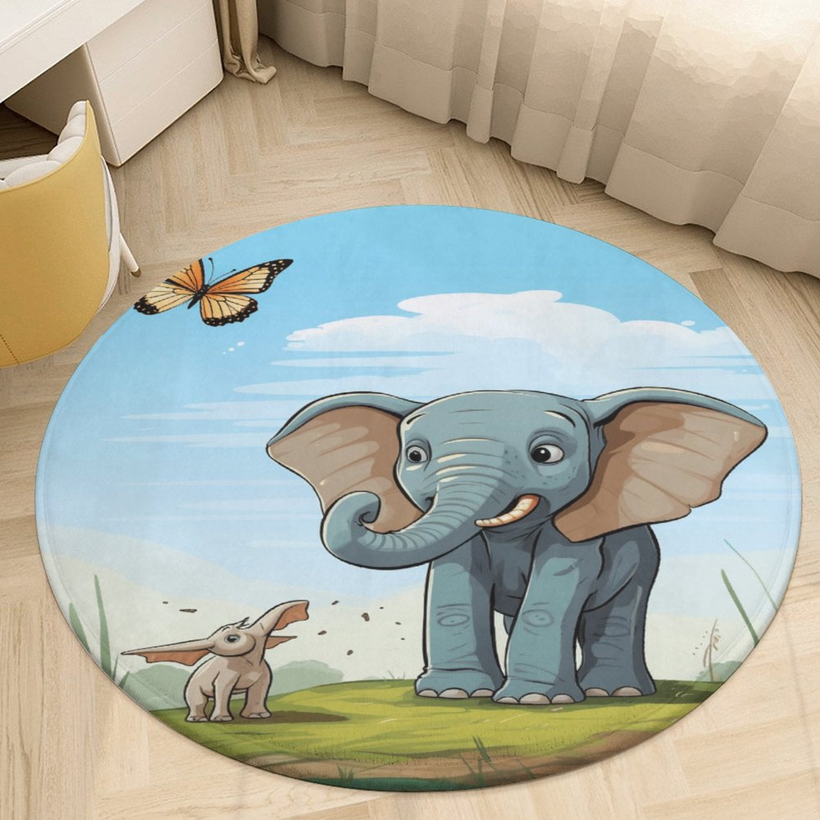 Colorful Elephant Flower Round Rugs -Washable Non-Slip Small Round Area ...