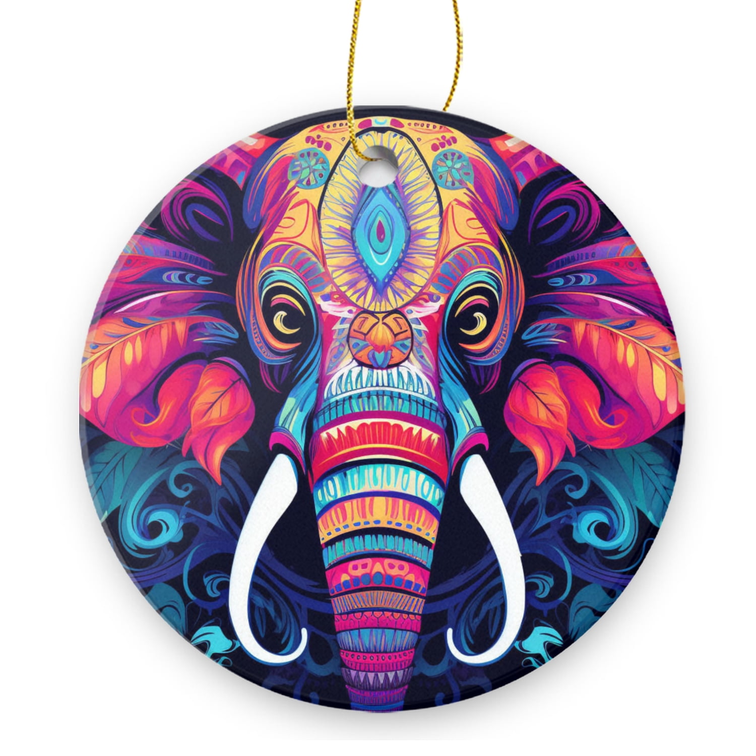 Colorful Elephant Head With Swirls And Patterns - Christmas Ornament ...