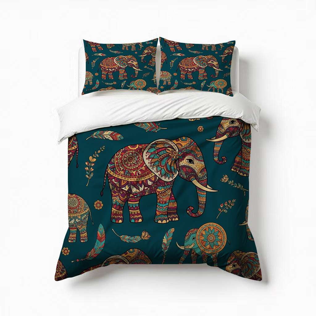 Colorful Elephant Pattern Fabric Bedding Set 3 Pcs Soft Microfiber ...