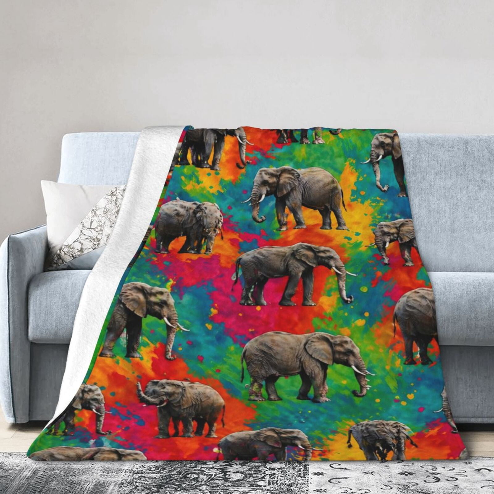 Colorful Elephant Safari Blanket Gift Throw Blanket Gift for Animal ...