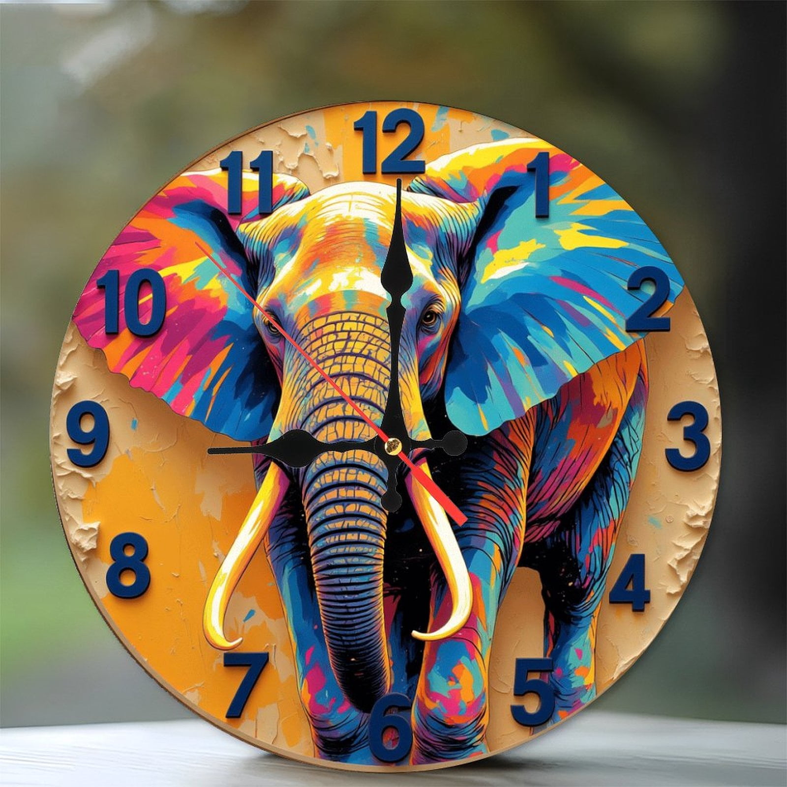 Colorful Elephant Wall Clock 10-Inch Silent Wooden Wall Clock, Battery ...