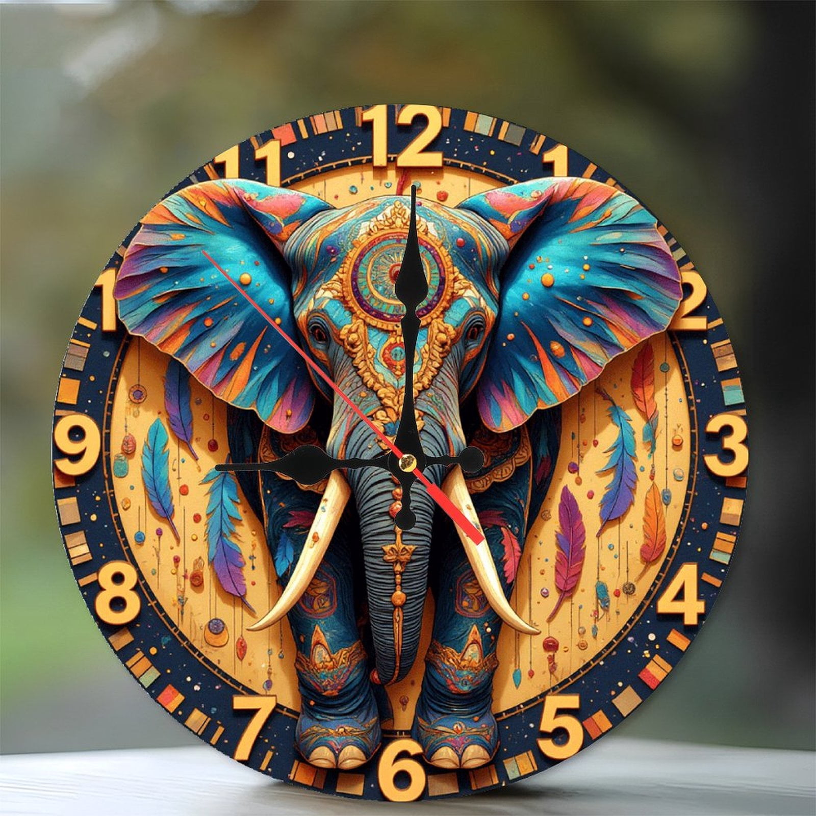 Colorful Elephant Wall Clock with Unique Design 10-Inch Silent Wooden ...