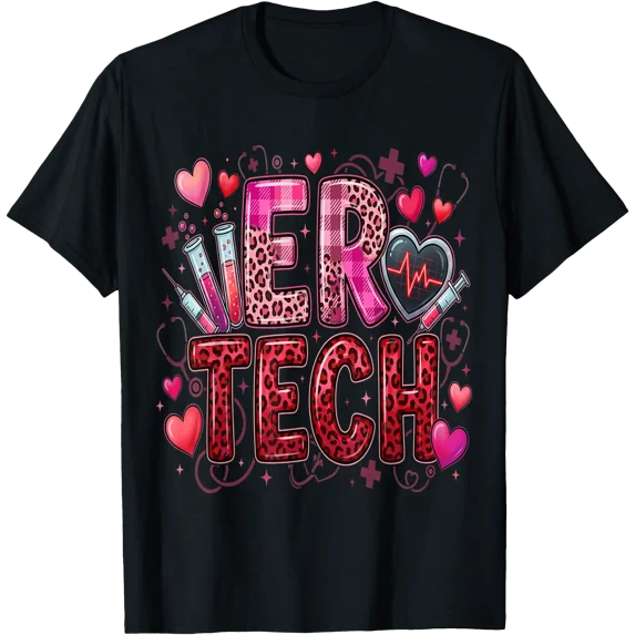 Colorful Emergency Department Heart Design T-Shirt for Valentine's Day ...