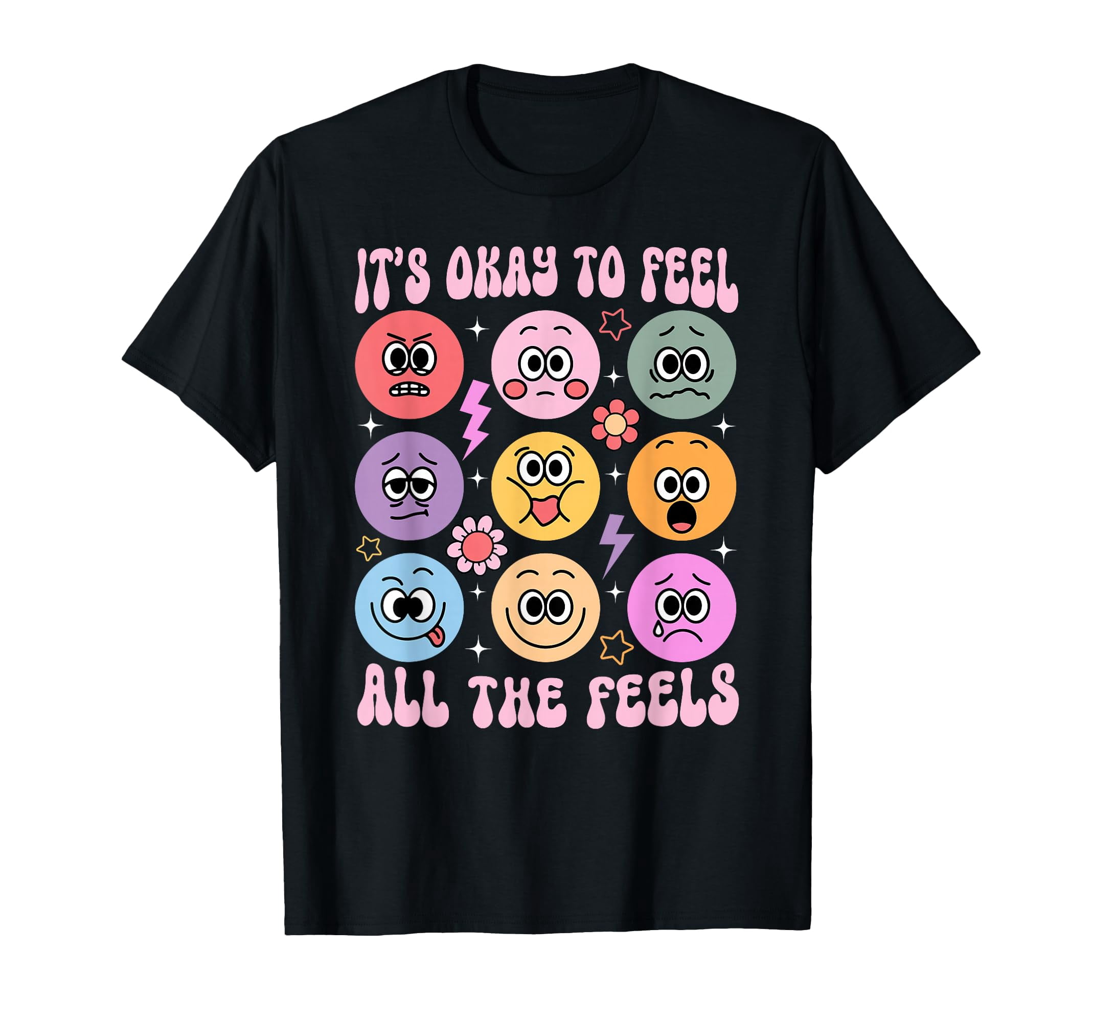Colorful Emoticon Grid Funny Mental Health T-Shirt for Expressing All ...