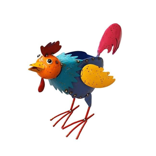Colorful Enamaled Metal Rooster Planter - Blue - Walmart.com